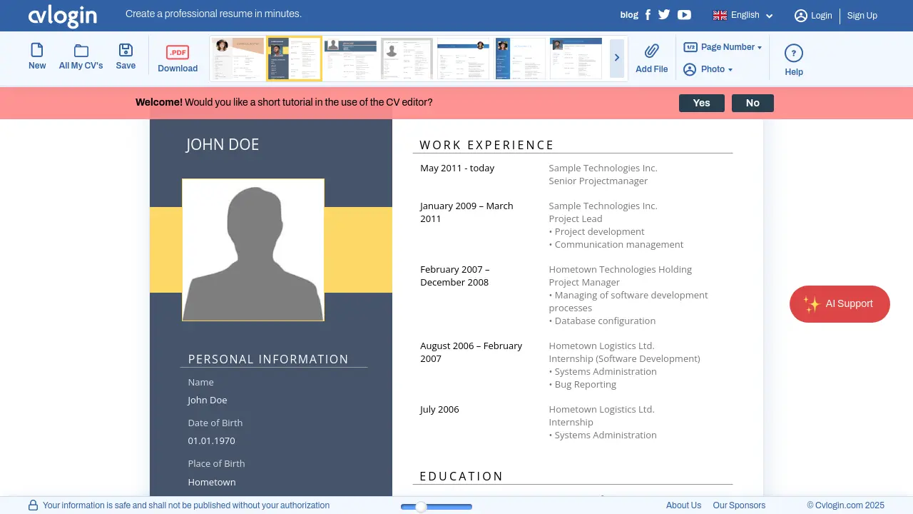 Cvlogin - Create a professional resume in minutes.