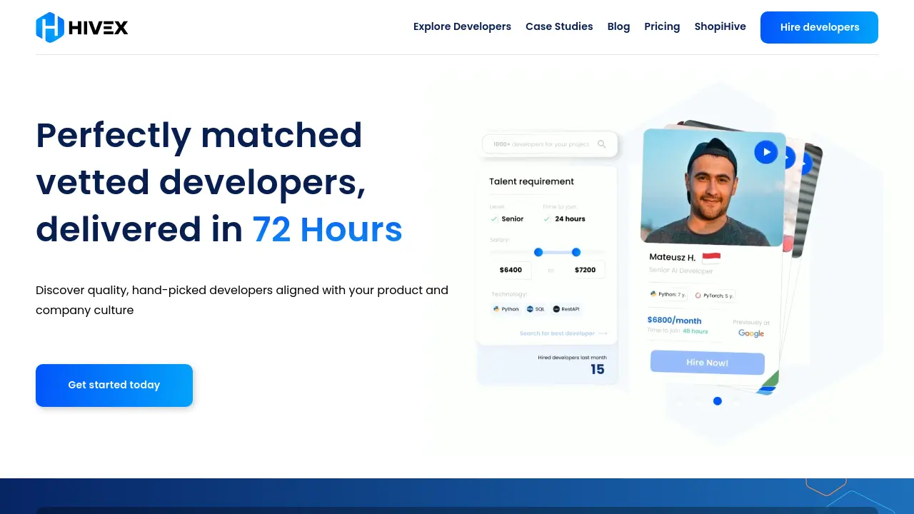 Hivex - Find & Hire Perfect-Match, Vetted Developers Fast