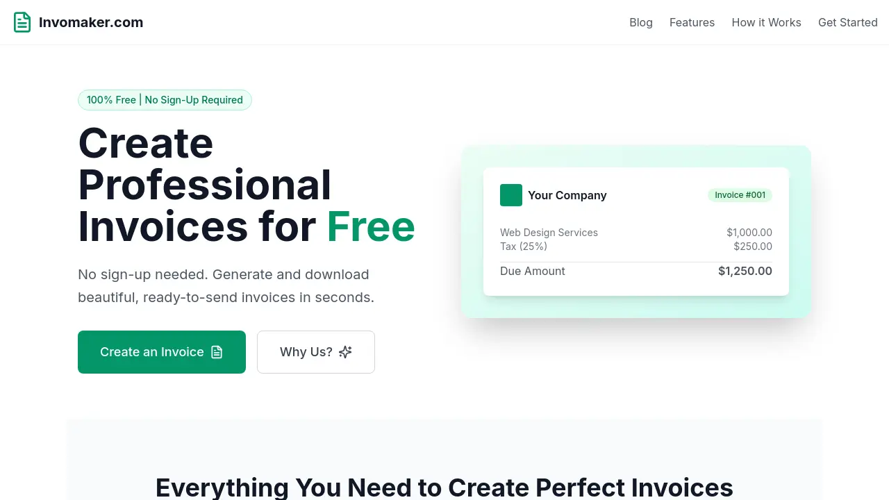 Invomaker - Create Professional Invoices Instantly—100% Free, No Sign-Up.