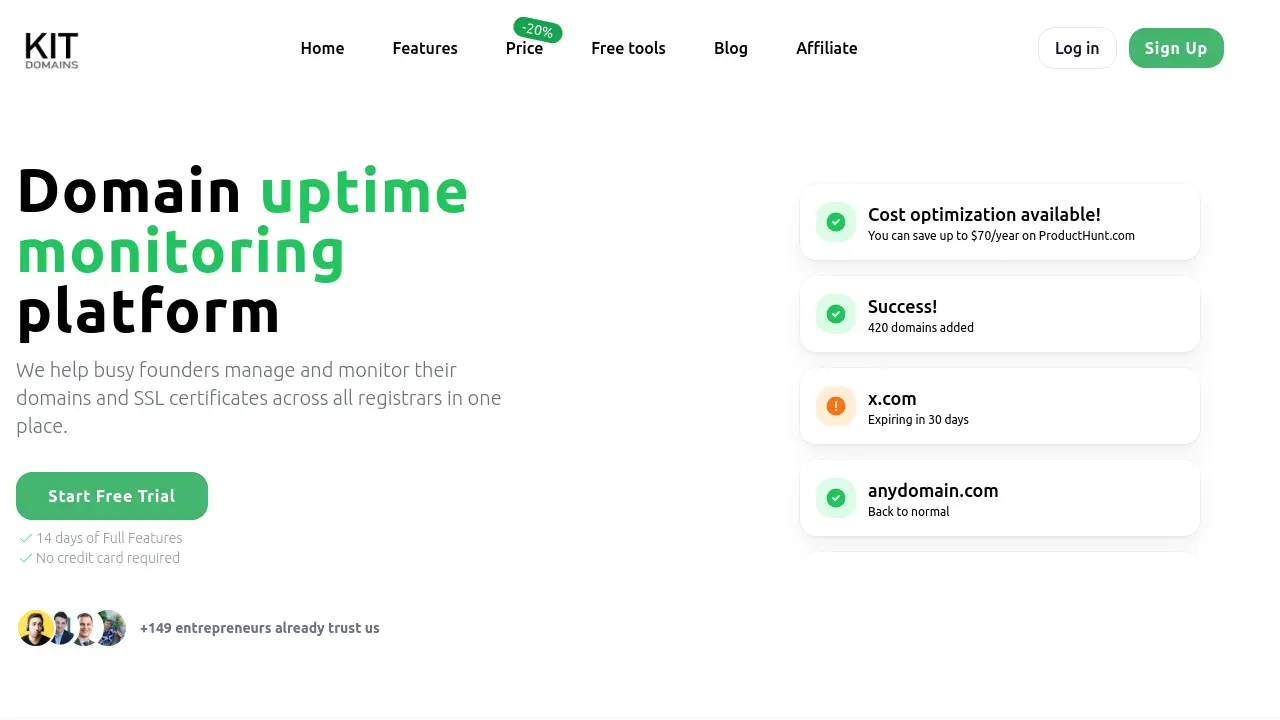 KIT.domains - Centralized Domain & SSL Monitoring for Busy Professionals