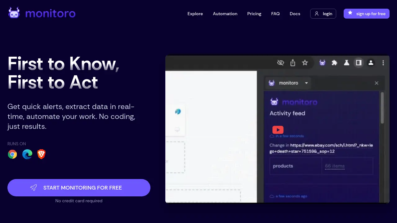 Monitoro - Real-Time Website Monitoring and Automation Without Code
