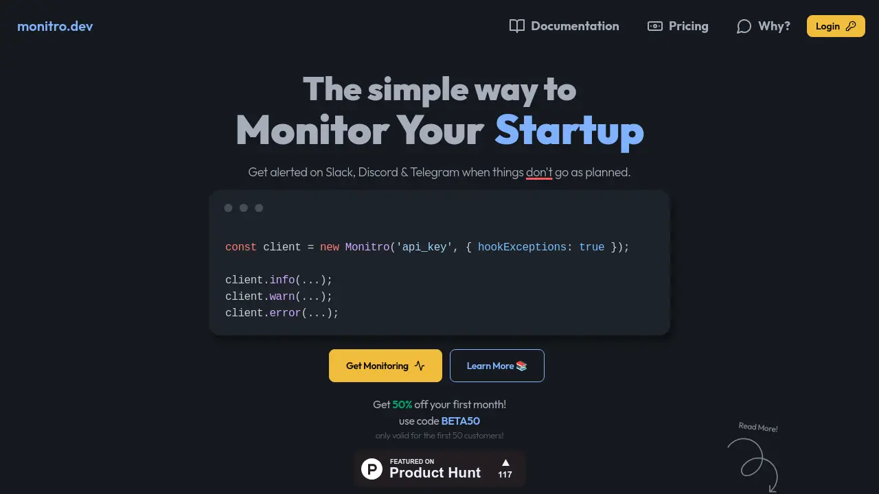 monitro.dev - Effortless Code Monitoring and Real-Time Alerts