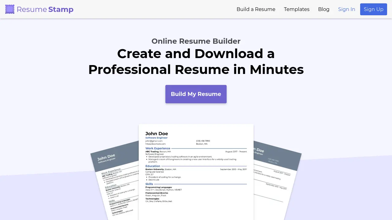 ResumeStamp - Free Online Resume Builder for Professional CVs