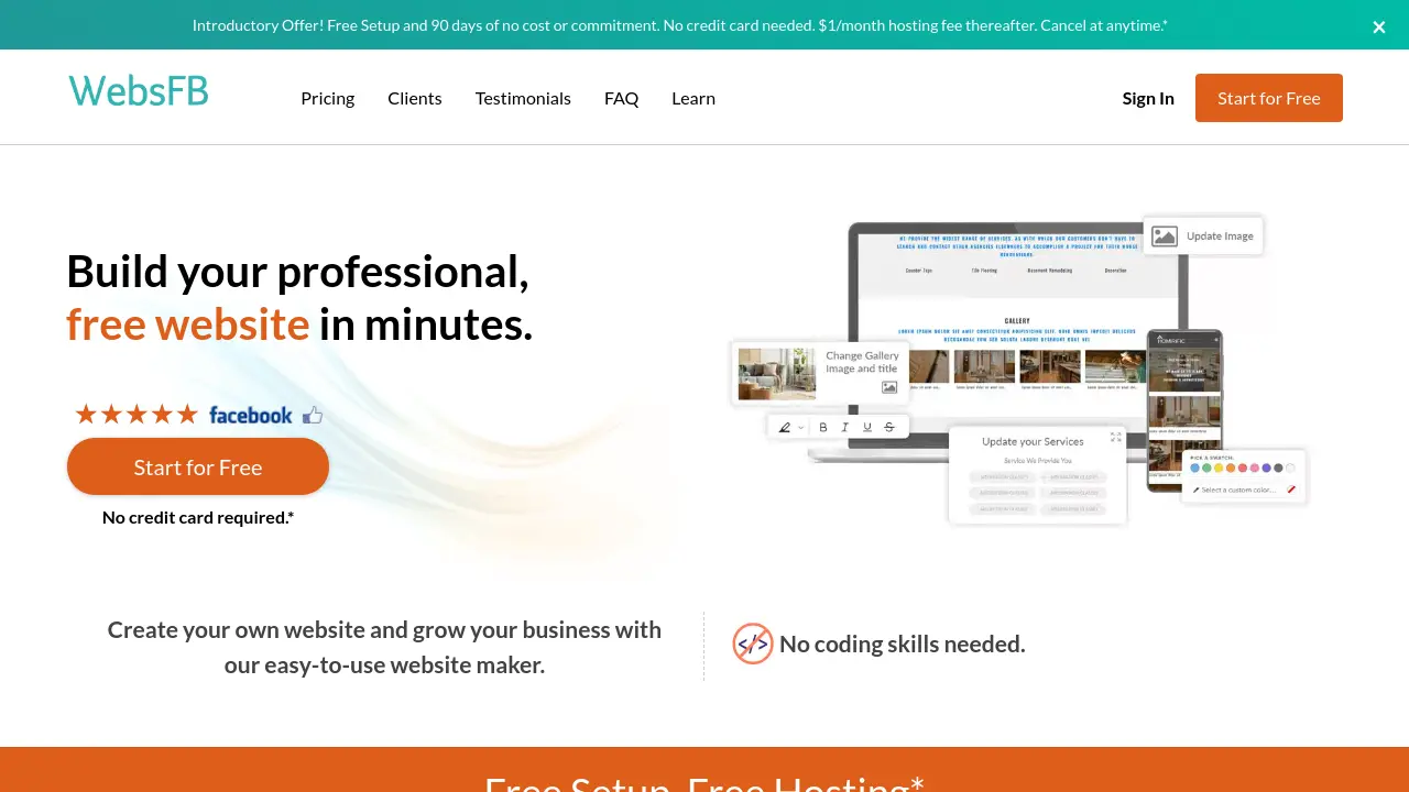 WebsFB - Professional Website Builder with Easy 7-Step Wizard